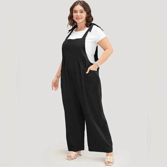 BloomChic | Pants & Jumpsuits | Bloomchic Solid Pleated Detail Pocket Knotted Shoulder Overall ...